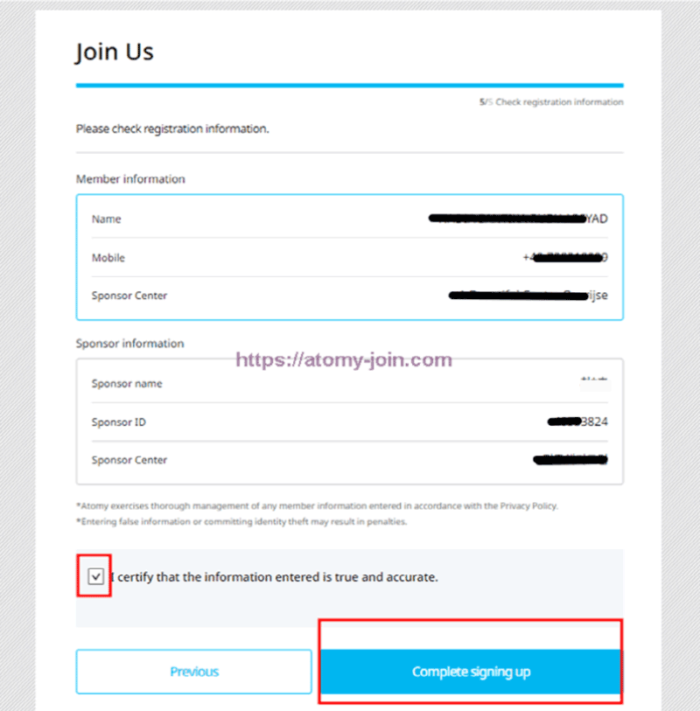 Atomy Singapore - Easy registration for member rewards.